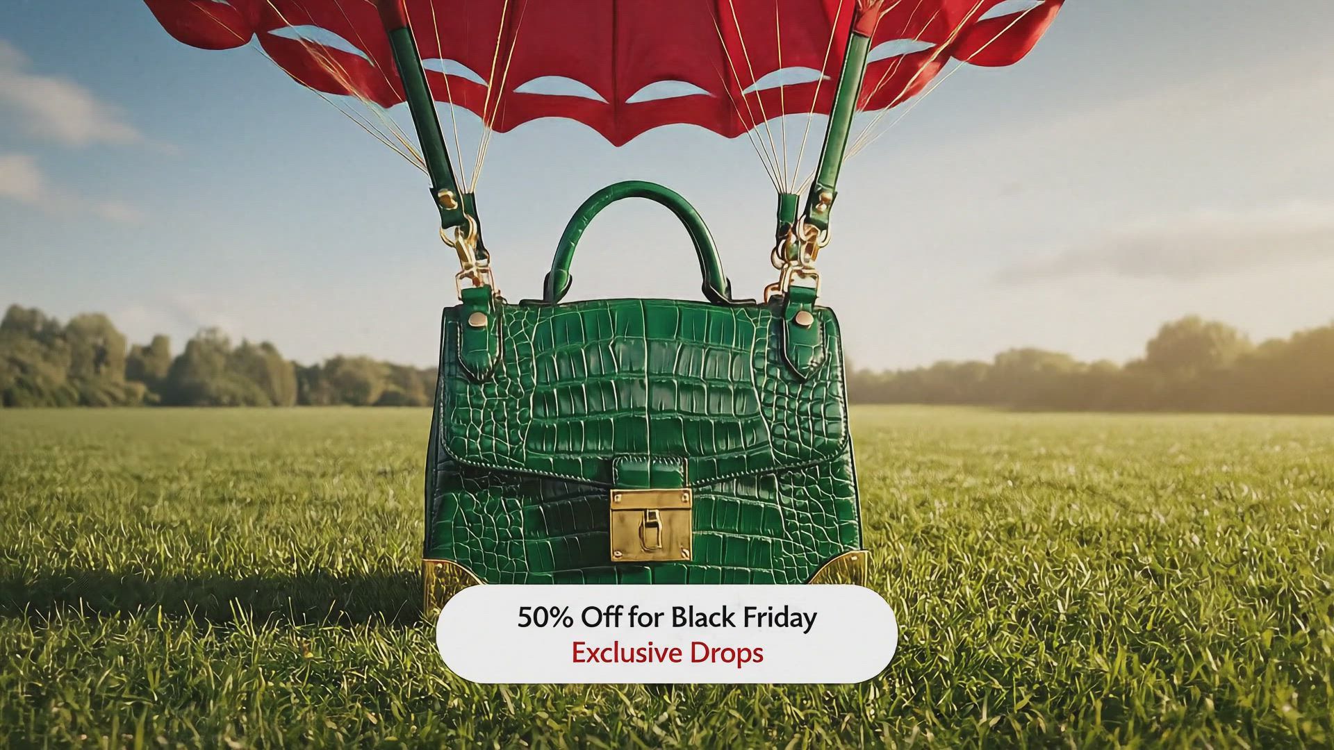 Cinematic Luxury Product Ad - Emerald Handbag Parachute | Steve.ai